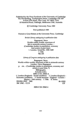 Worlds Within Worlds Structures Of Life In Sixteenthcentury London ...