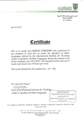 The University of Jordan Arabic Certificate | PDF