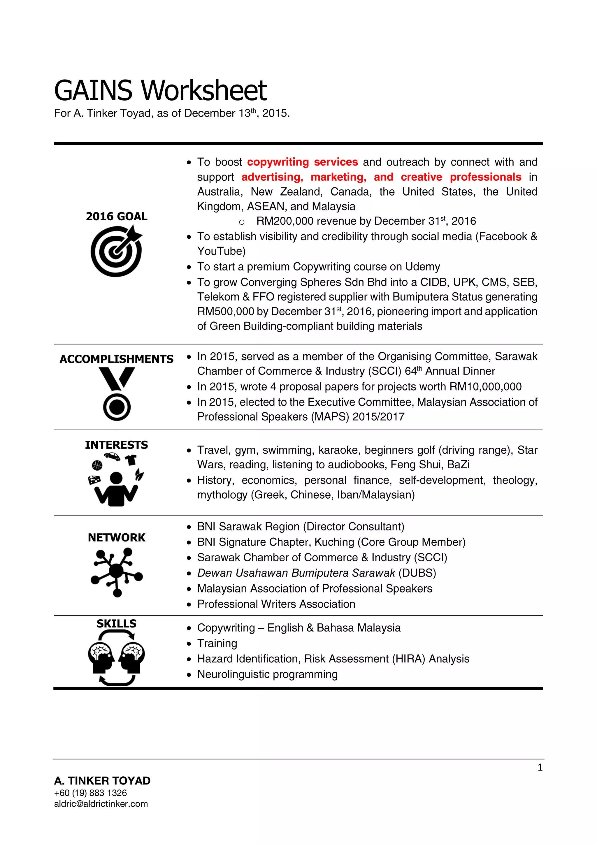 GAINS Worksheet v1 | PDF