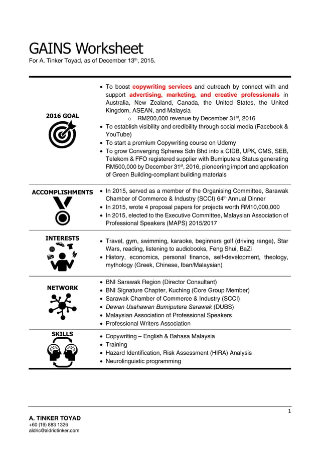 GAINS Worksheet v1 | PDF
