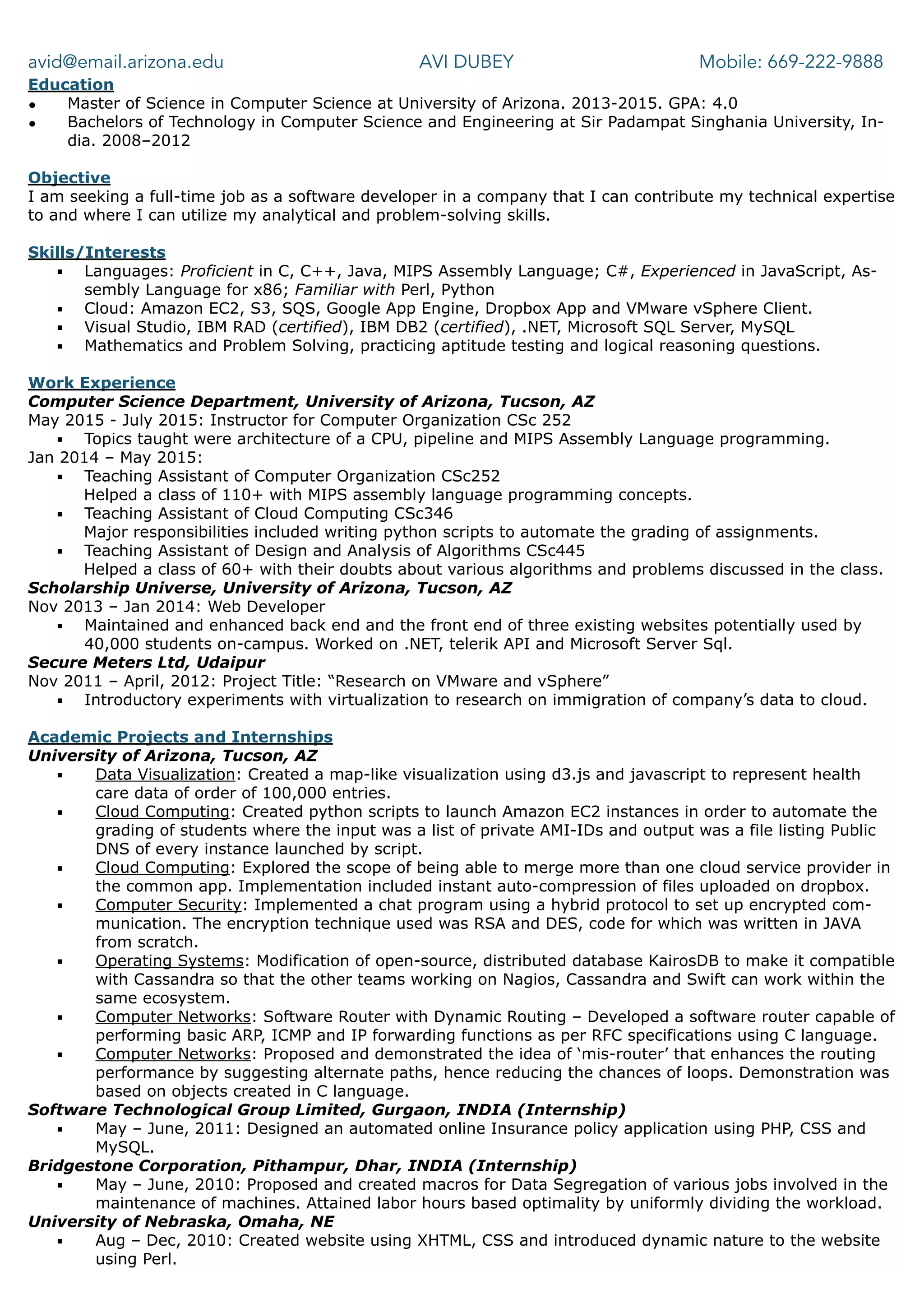 AviDubeyResume | PDF | Cloud Computing | Internet