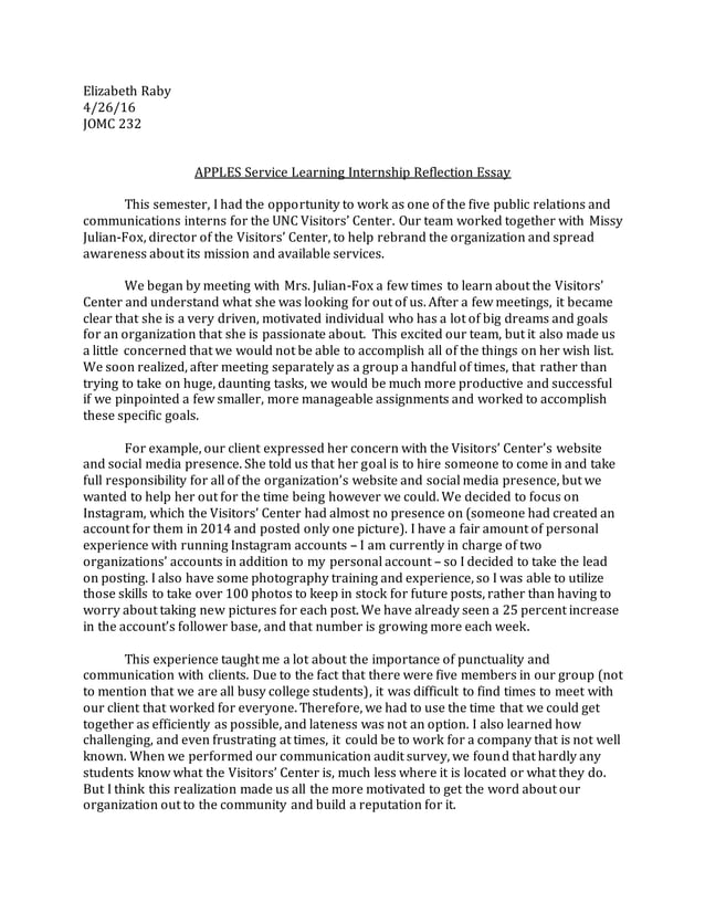 APPLES Service Learning Internship Reflection | PDF