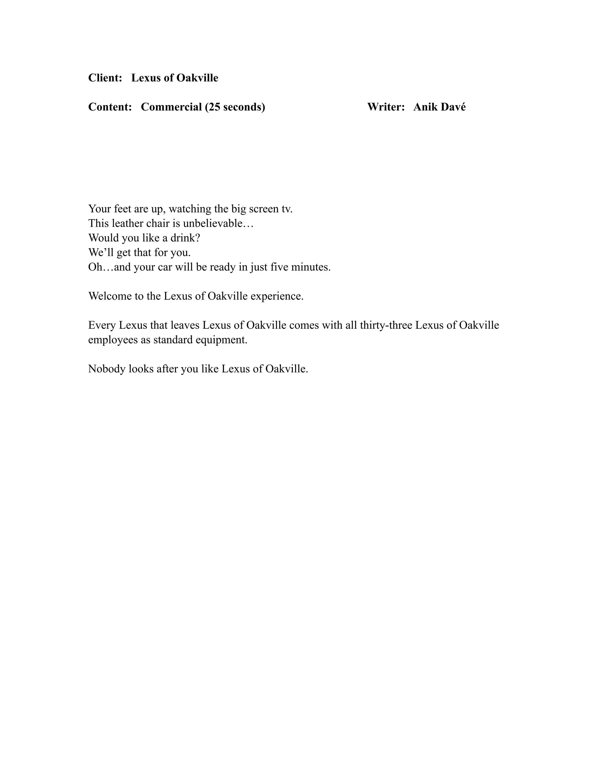 Lexus of Oakville - Final Script | PDF