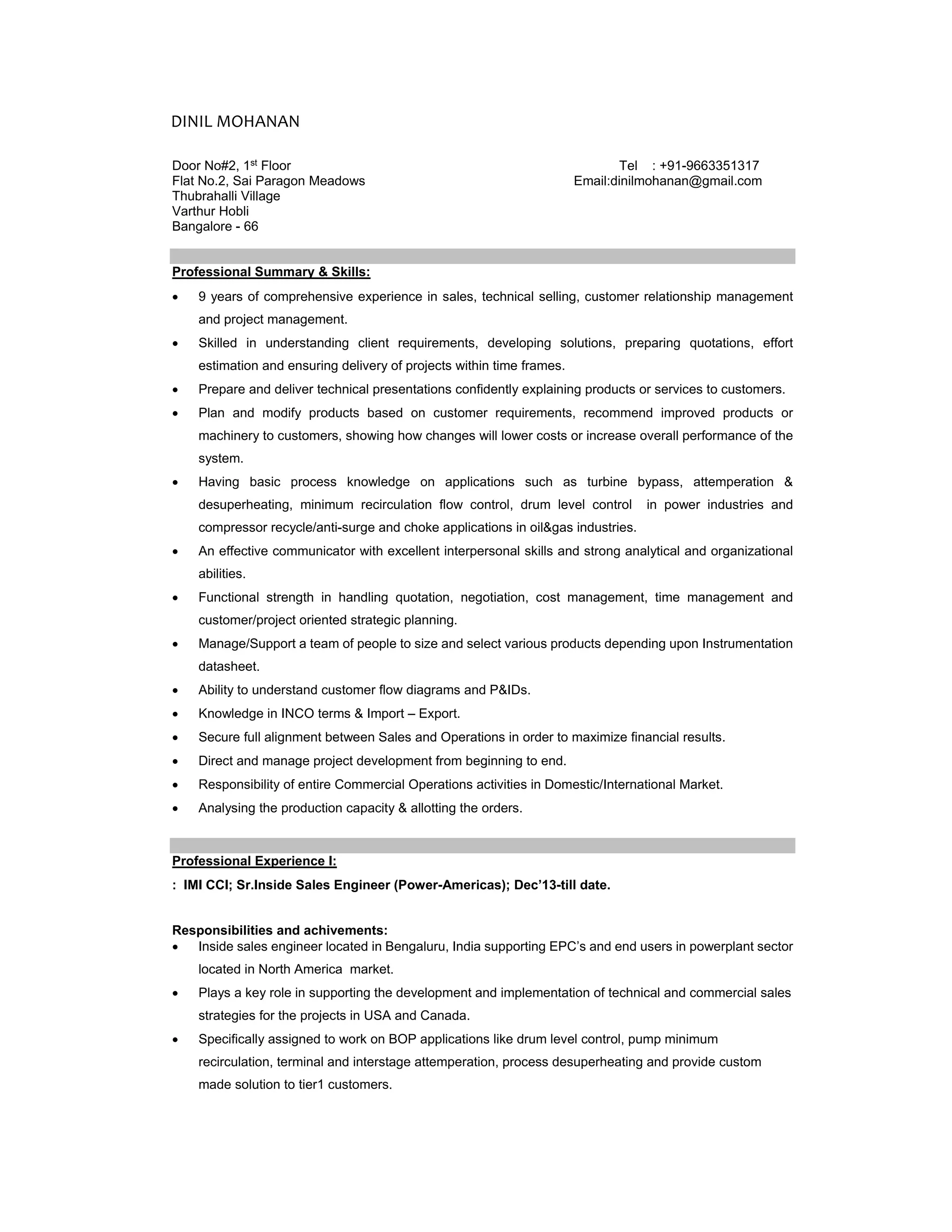 Resume_Sales_BD- 9years experience control valve industry | PDF