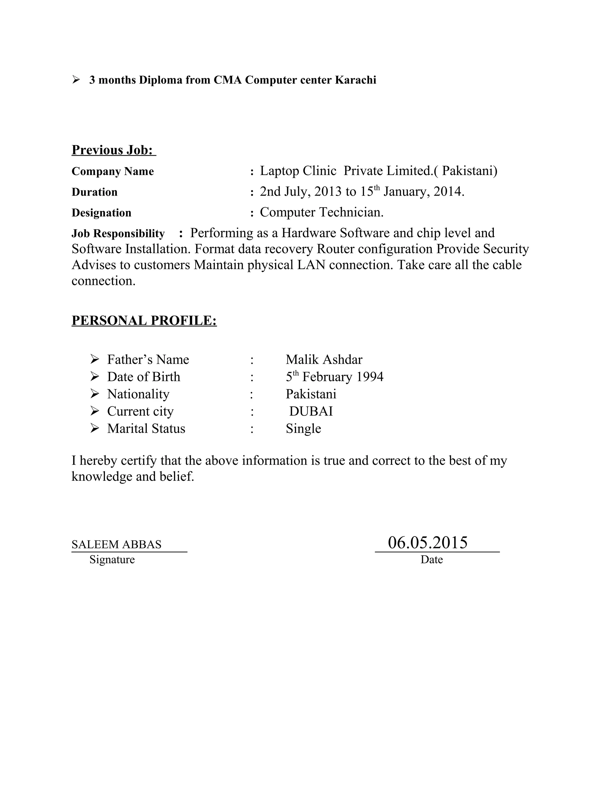 SALEEM ABBAS C.V | PDF