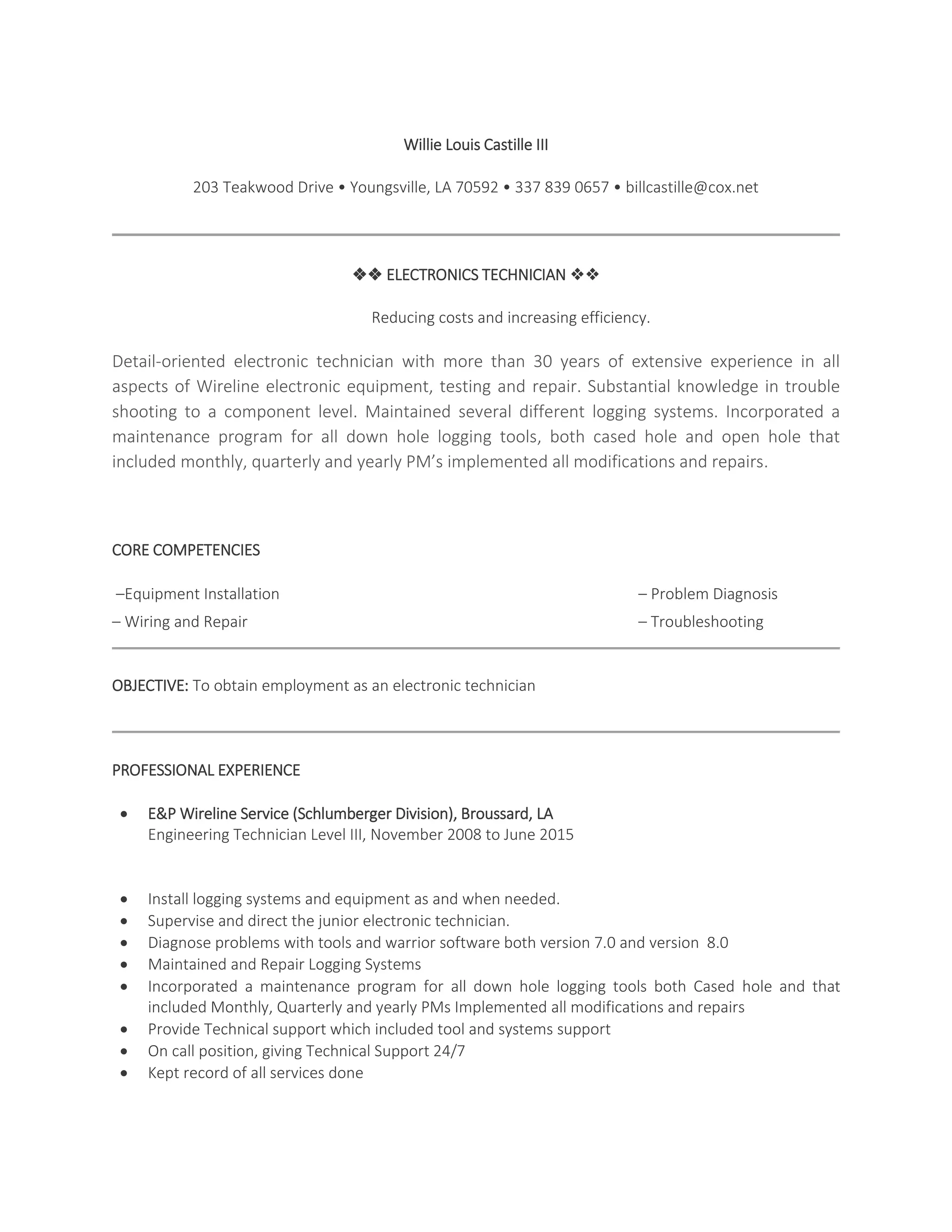 Willie Louis Castille III | PDF