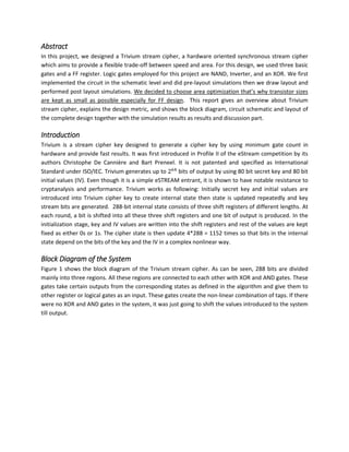 Trivium Cipher Design | PDF