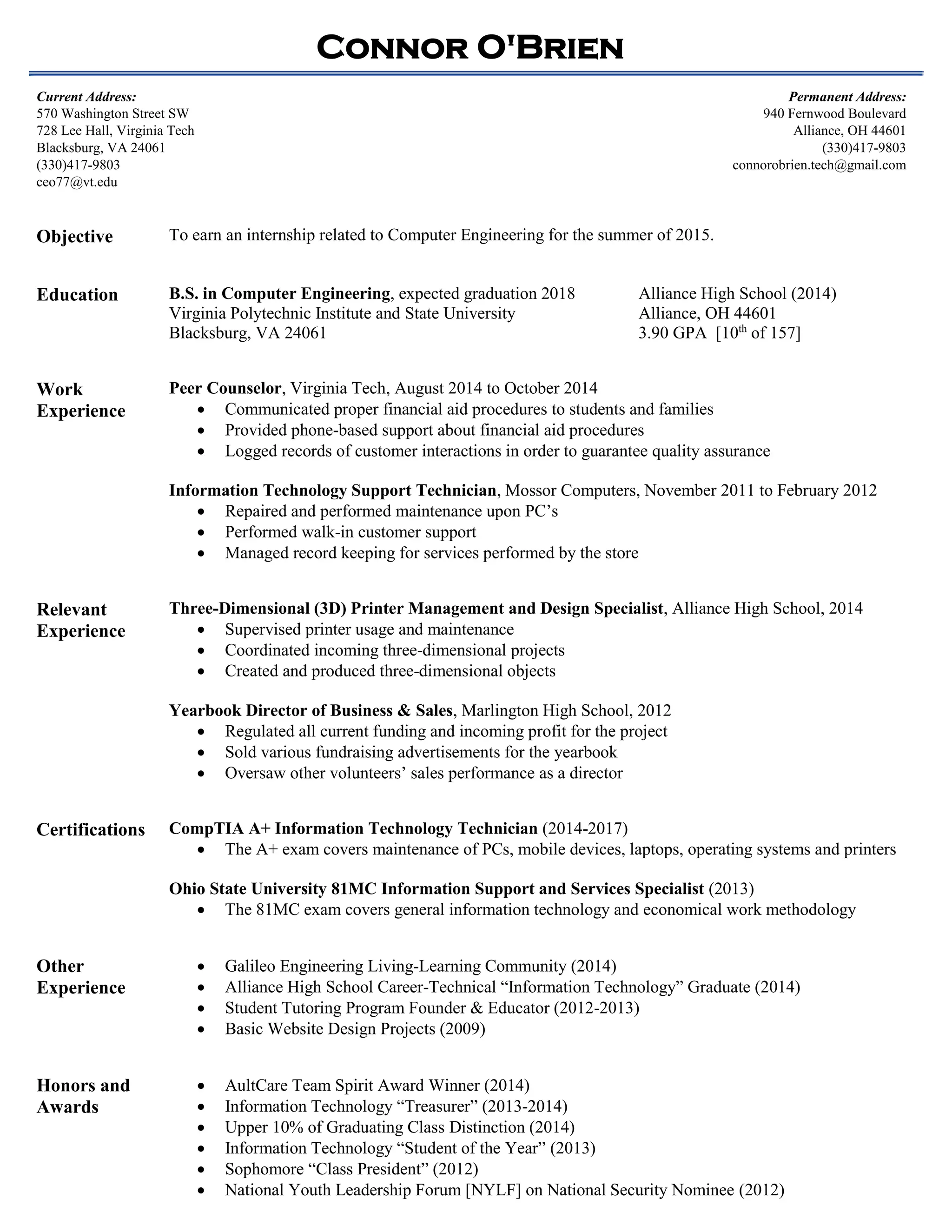 Connor O'Brien Resume | PDF