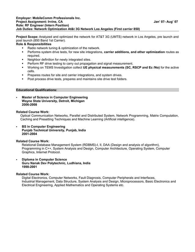 Harpreet Singh Resume | DOC | Computer Networking | Computing