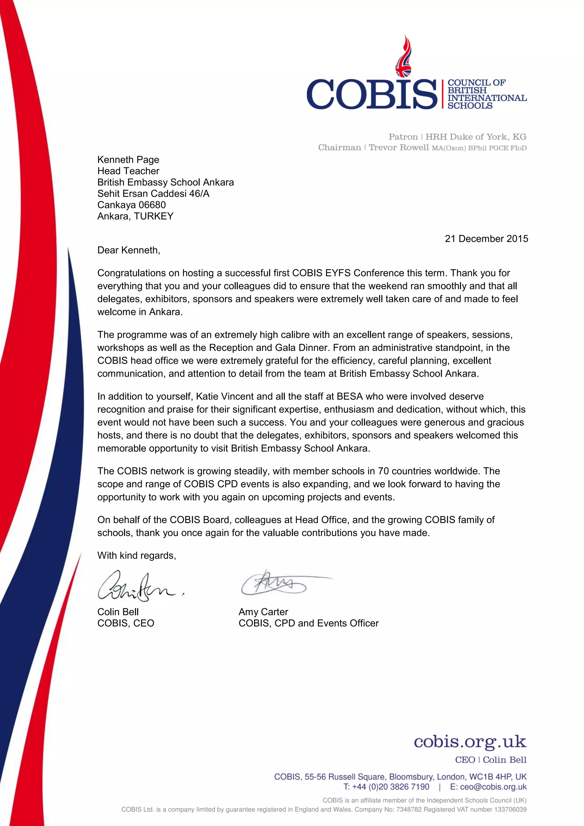 BESA Thank you letter - Kenneth Page | PDF