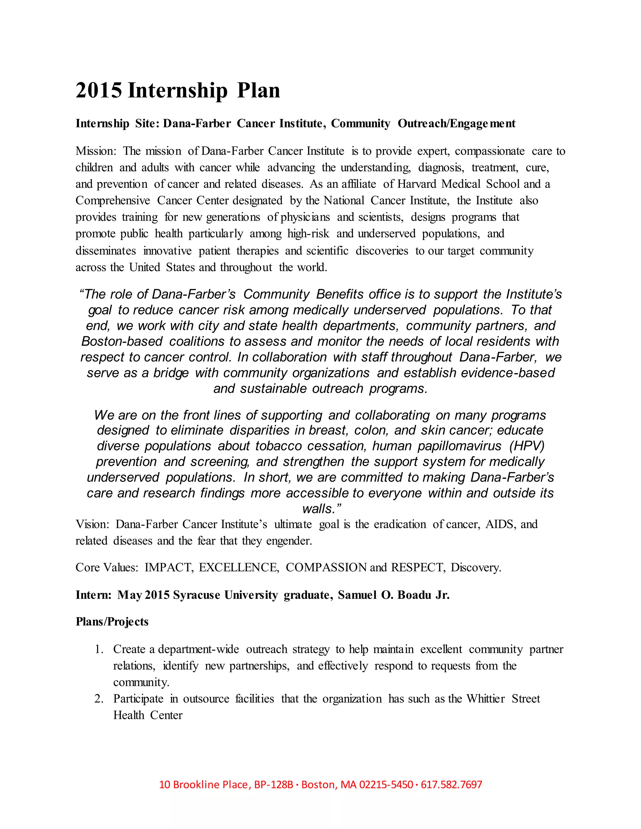 2015 Internship Plan | PDF