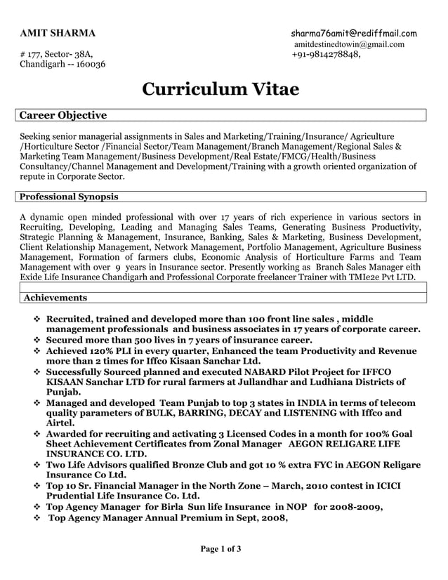 Amit CV 2015 new exide | PDF