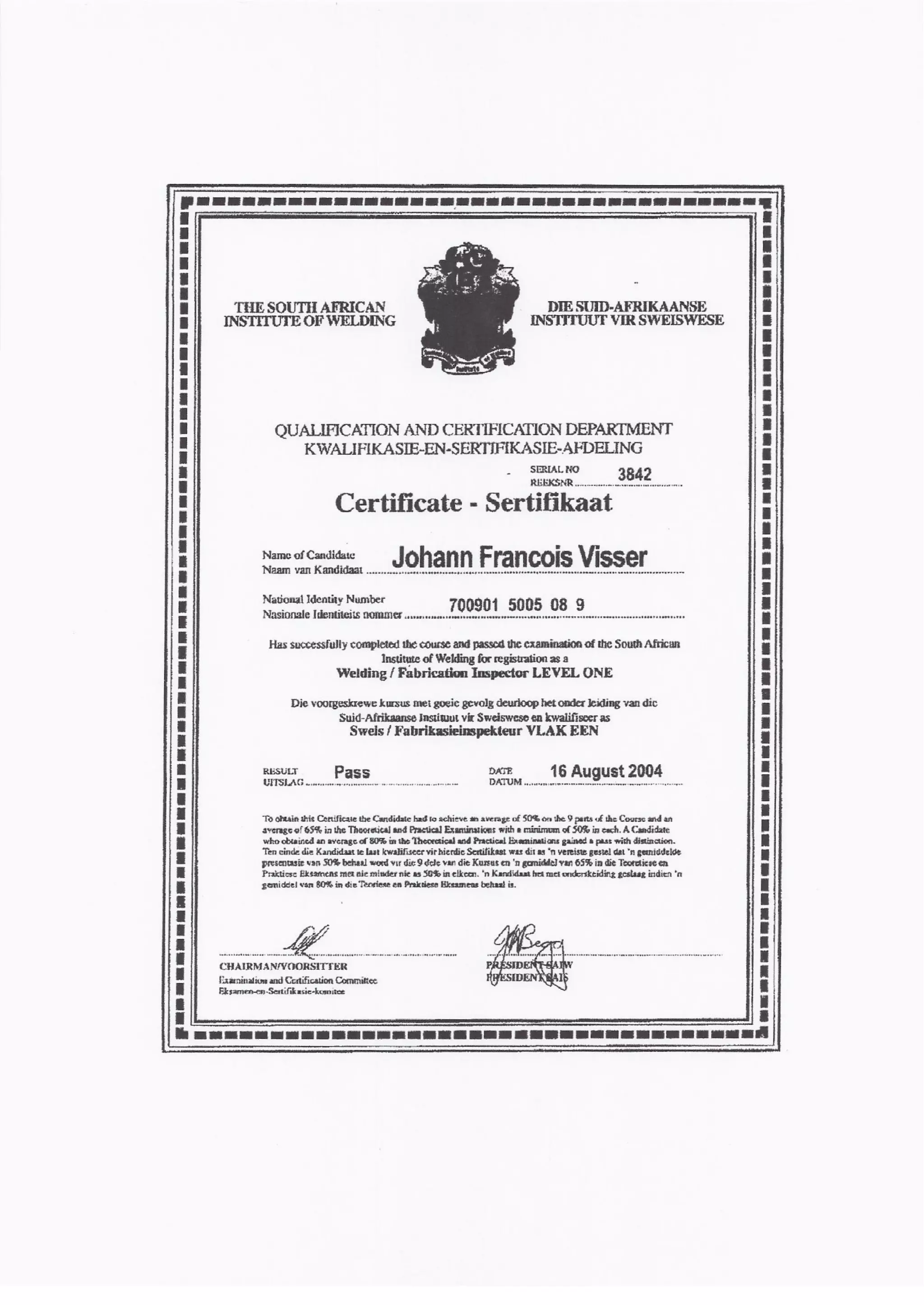 SAIW Welding and Fabrication Inspector Level I | PDF