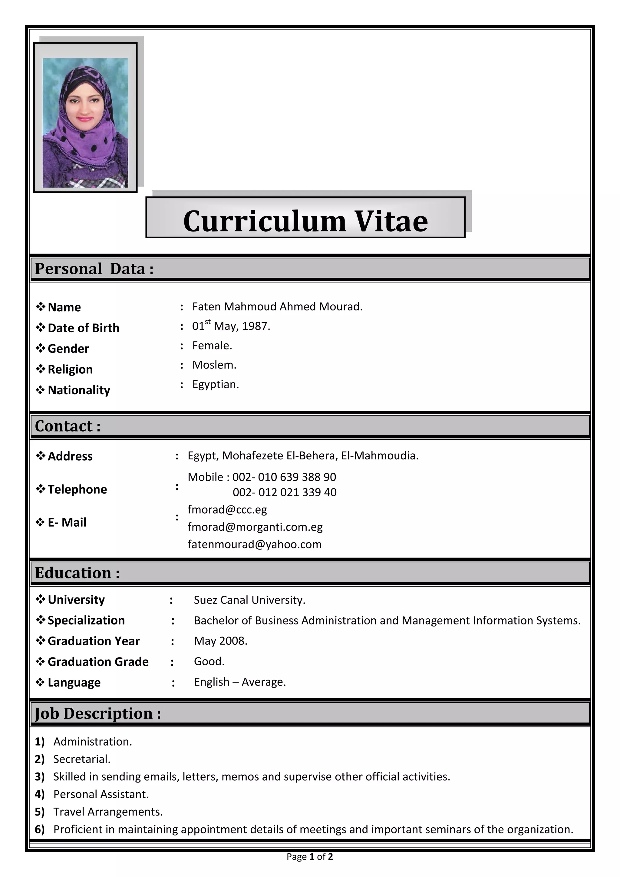 CV - Faten Mourad | PDF