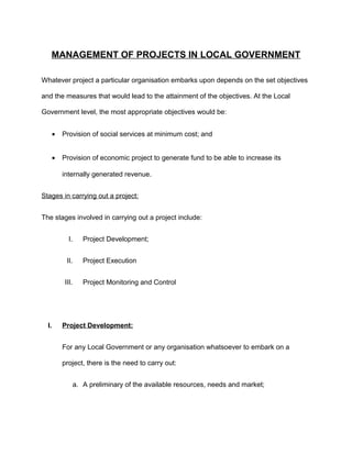 MANAGEMENT OF PROJECTS IN LOCAL GOVERNMENT | DOC