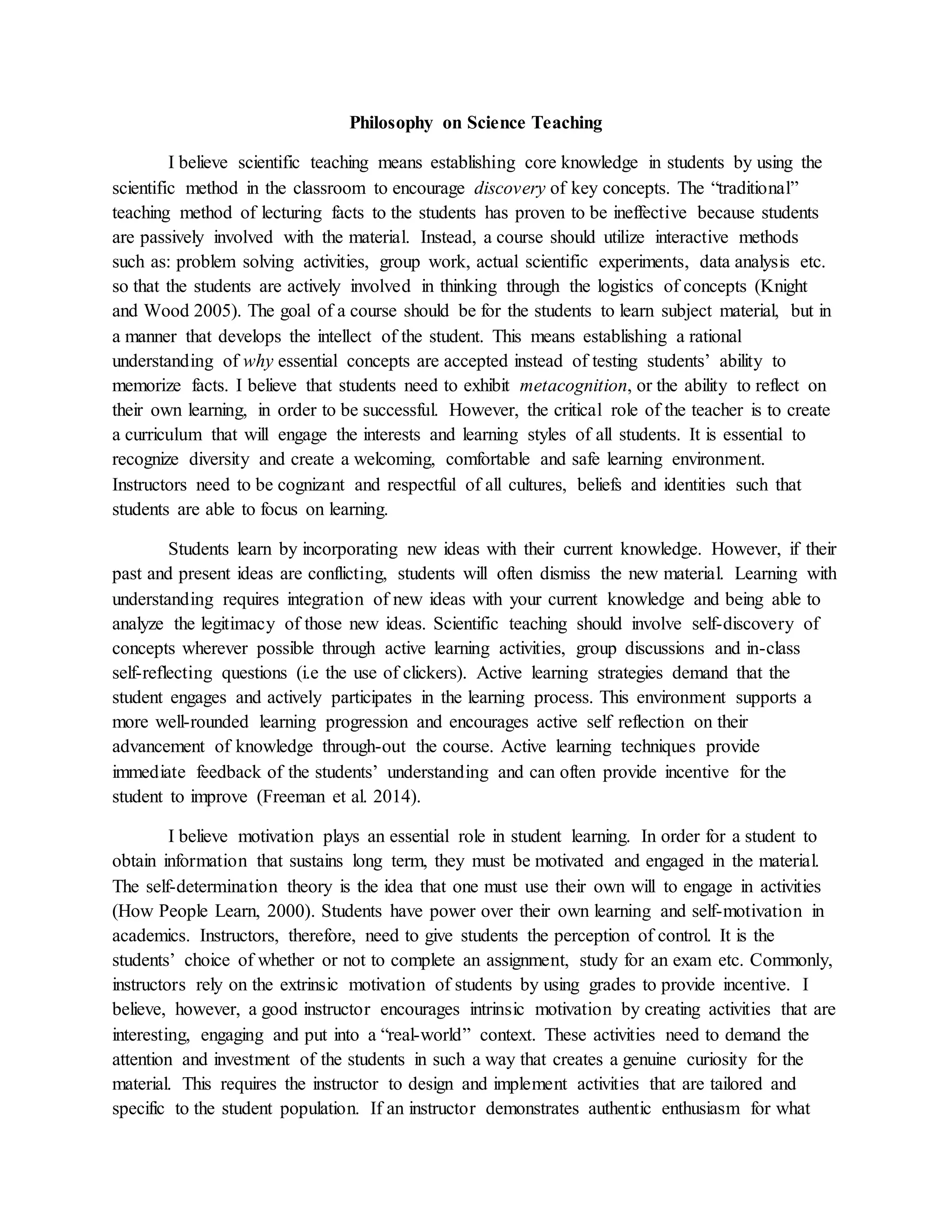 Philosophy on Scientific Teaching | DOCX