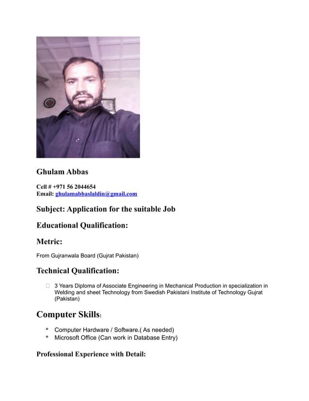 Ghulam Abbas CV | PDF