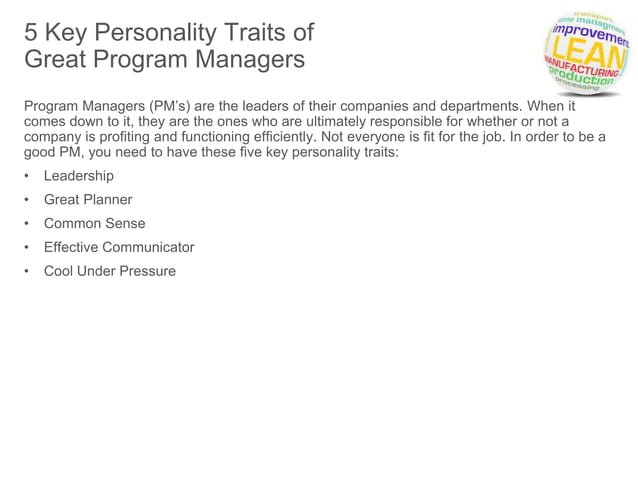 Qualities of a Great Program Manager | PPT