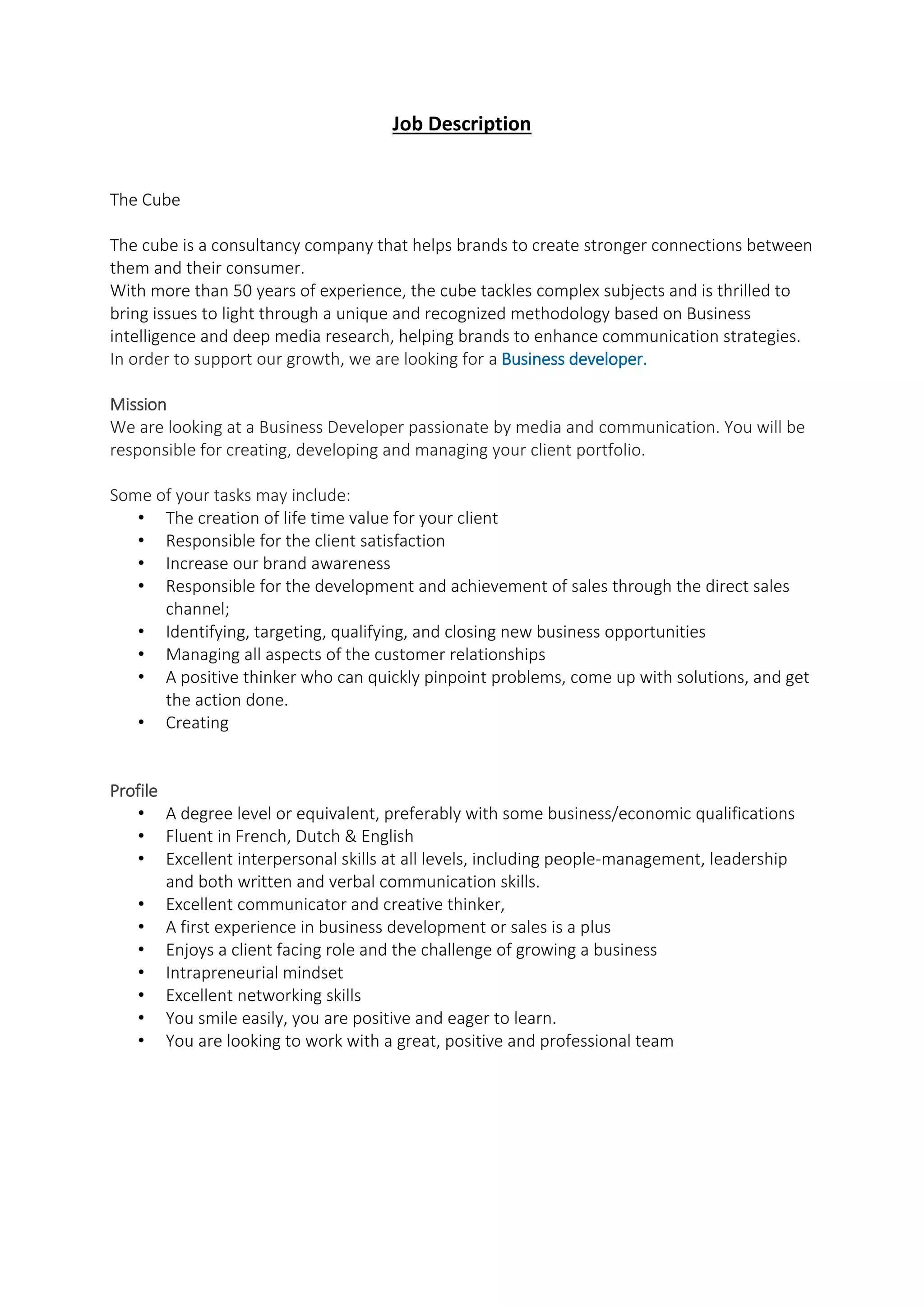 BD senior job description | PDF