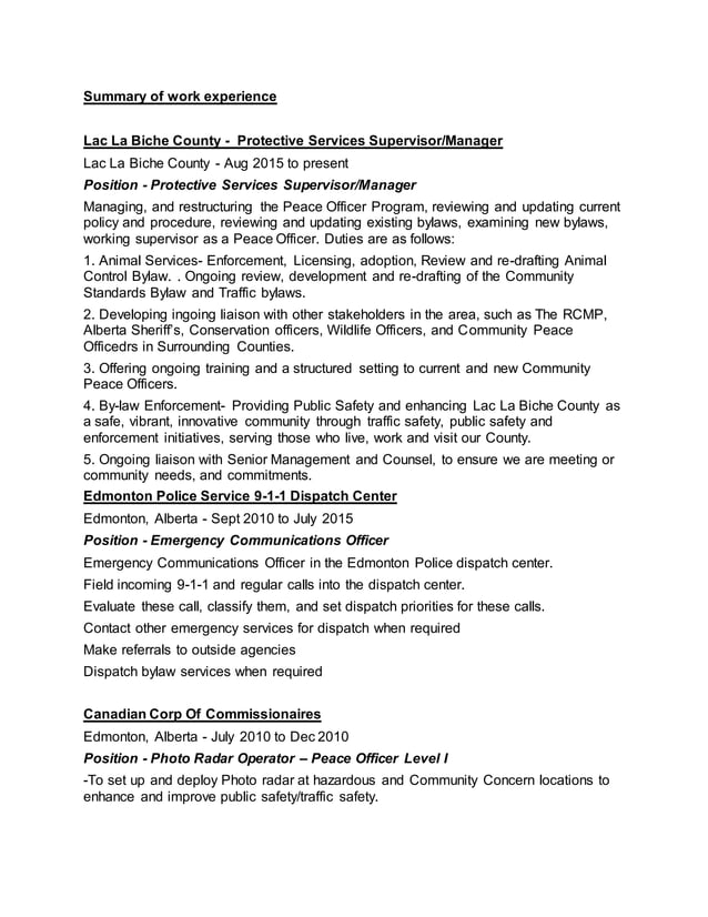 Summary of work experience | PDF