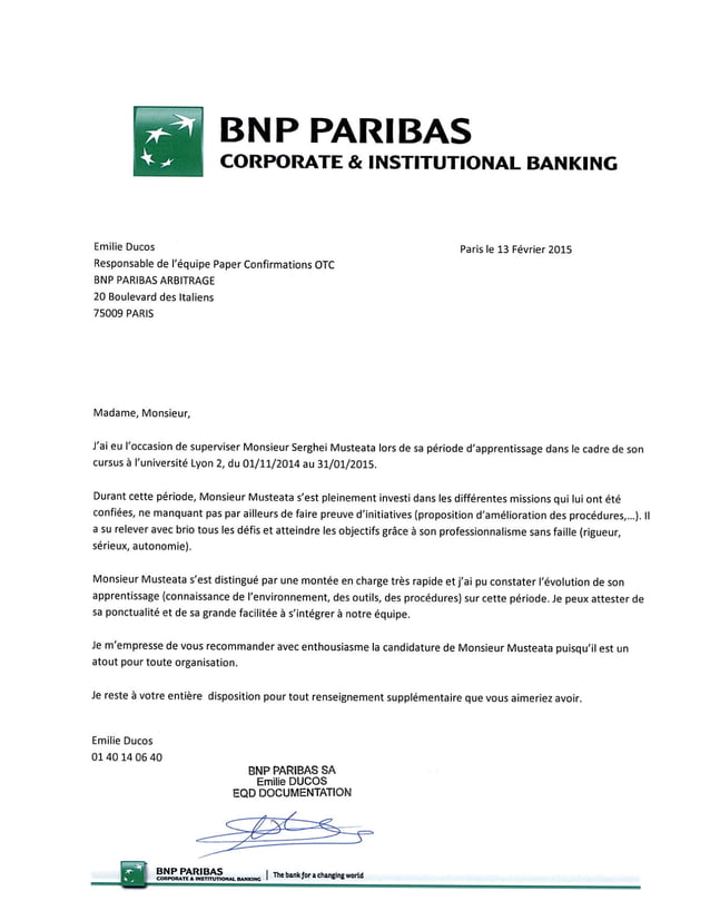 Recommendation Letter BNP ARBITRAGE | PDF