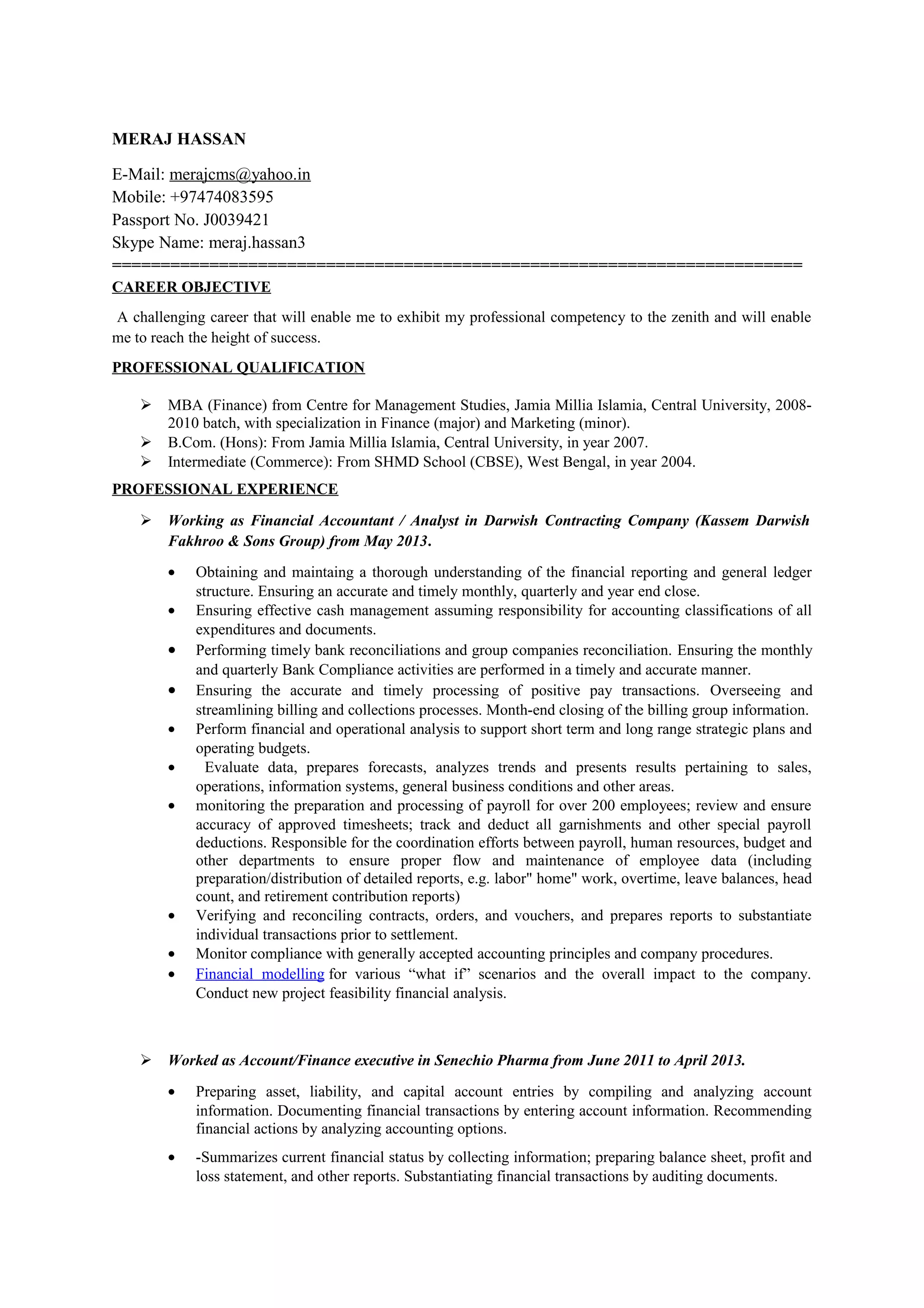 Meraj Resume 2016 | DOC