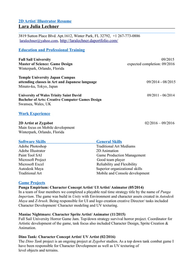 game resume | PDF | Computer Animation | Computer Software and Applications