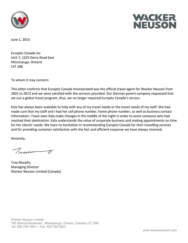 Eurojets Canada_Recommendation Letter (1) | PDF