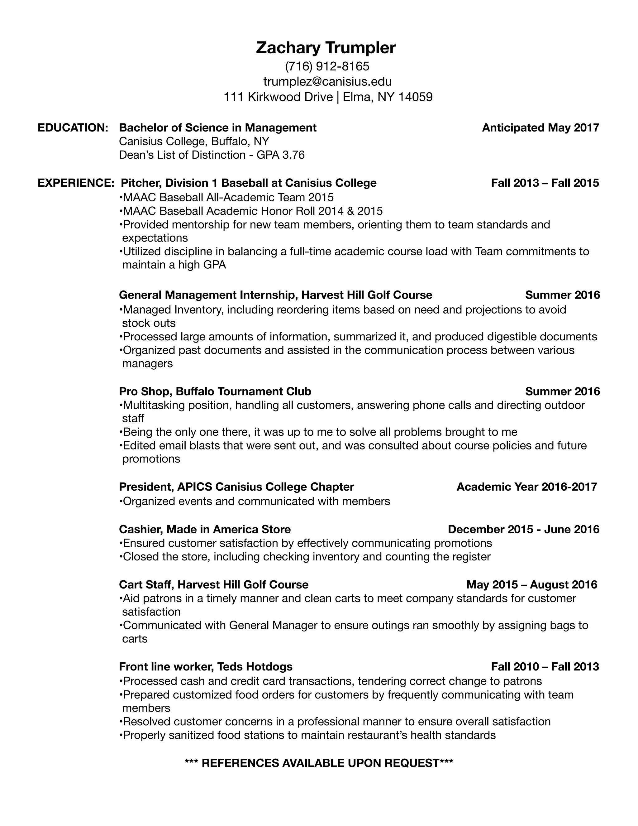 Zachs Original Resume Bolded | PDF | College Education | Education