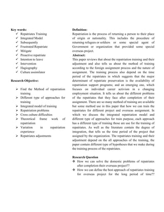 Repatriation Training and Their Adjustment | PDF