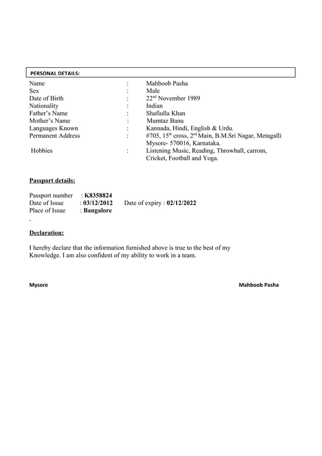 MAHBOOB PASHA CV | PDF