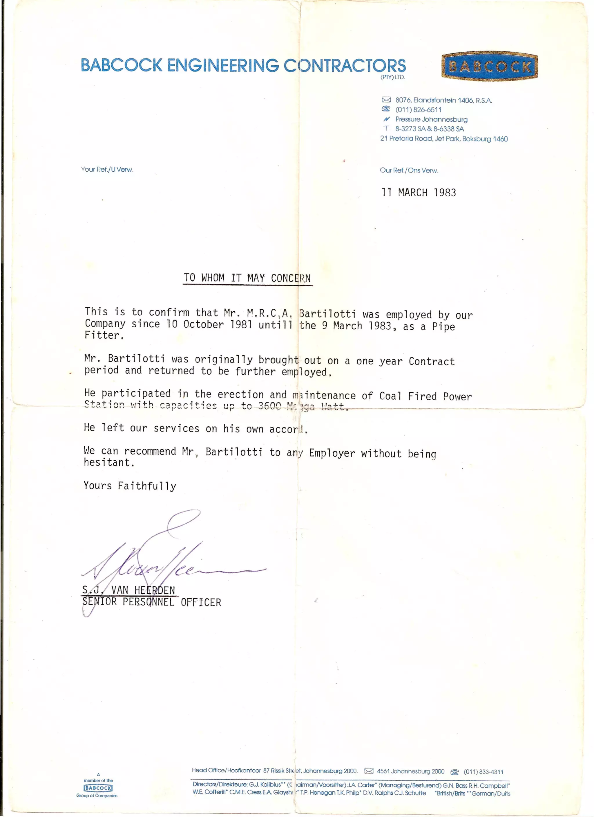 Recommendation Letter from BABCOCK ENGINEERING CONTRACTORS | PDF