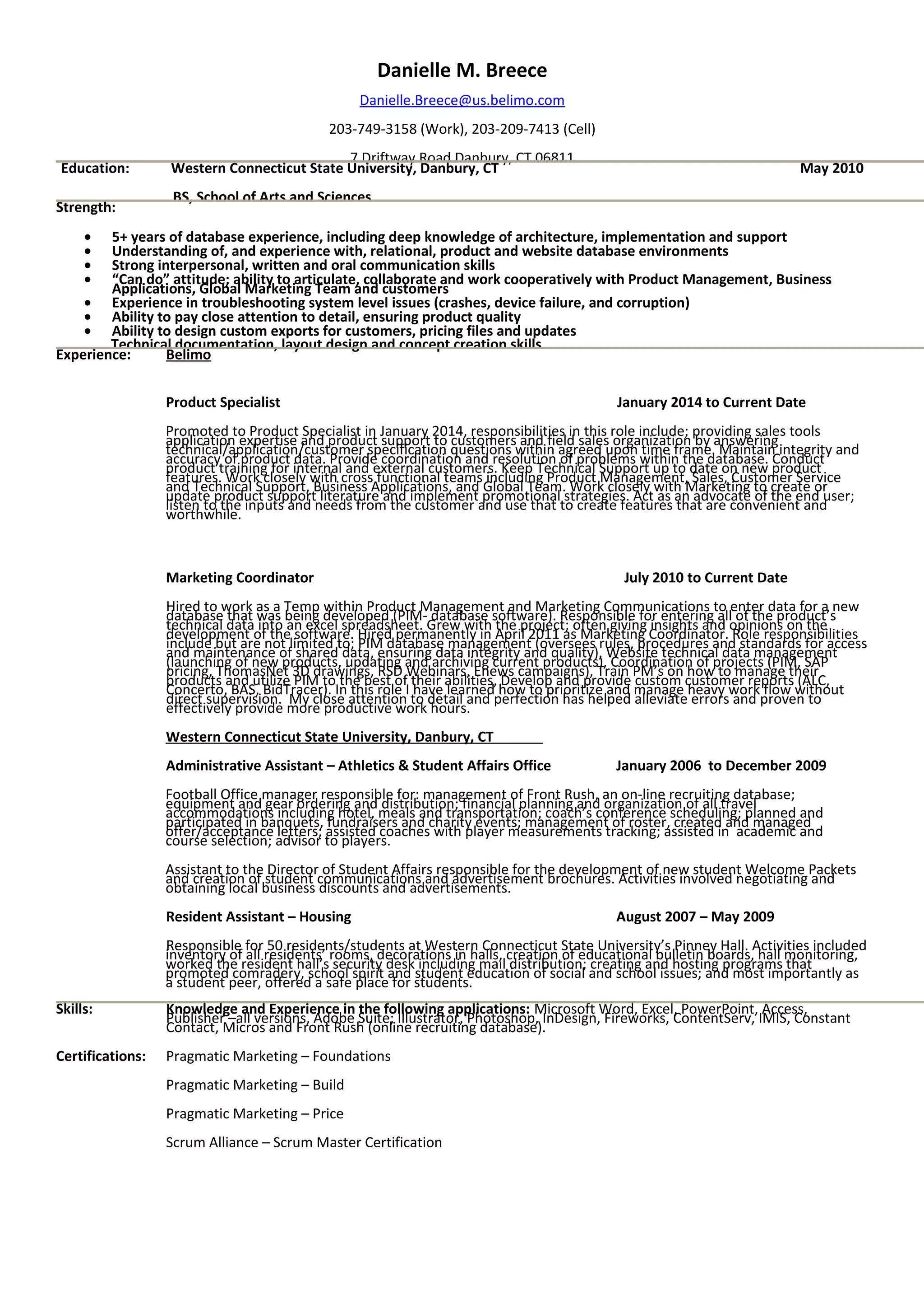 Danielle Marie Breece resume | DOC | Business | Business and Finance