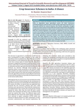 Crop Insurance Schemes in India A Glance | PDF