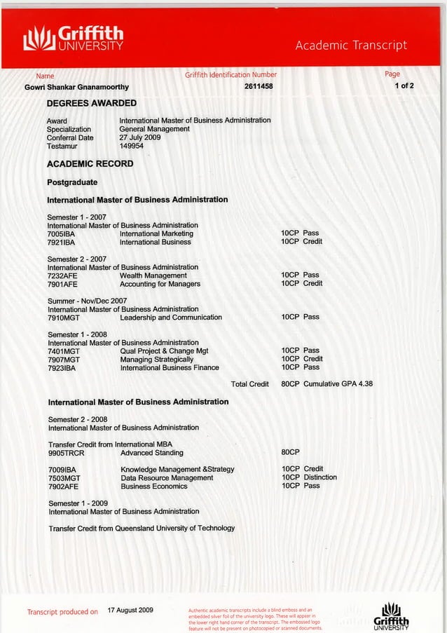 MBA Certificate & Academic transcript | PDF