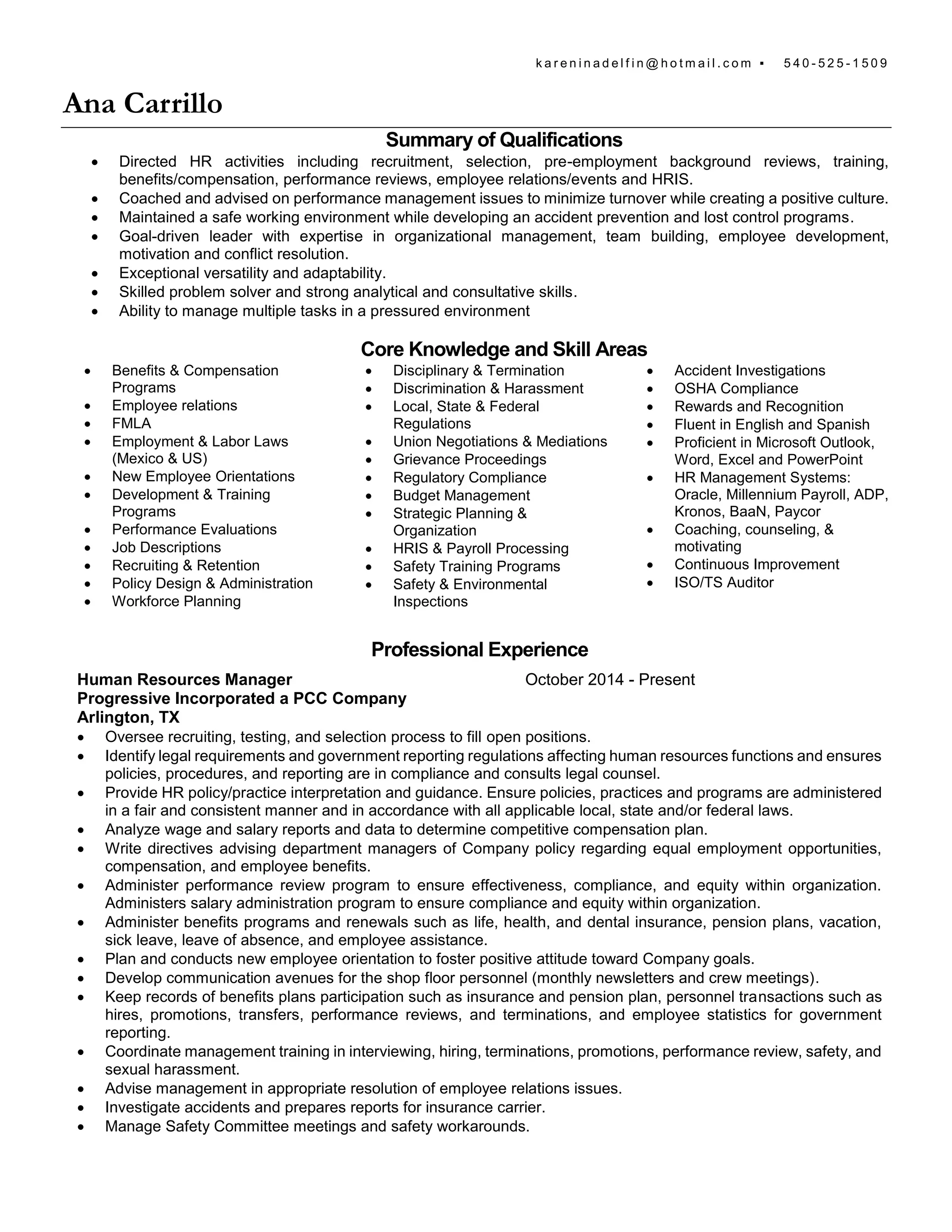 Resume Ana Carrillo - 2015 | DOCX | Human Resources | Business