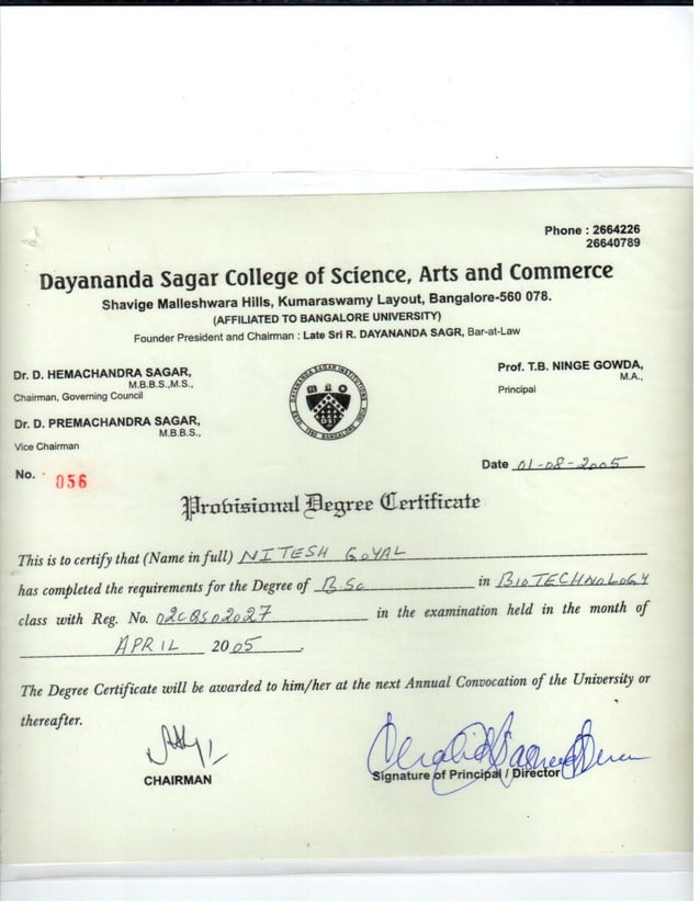 Bsc Provisional Degree Certificate | PDF