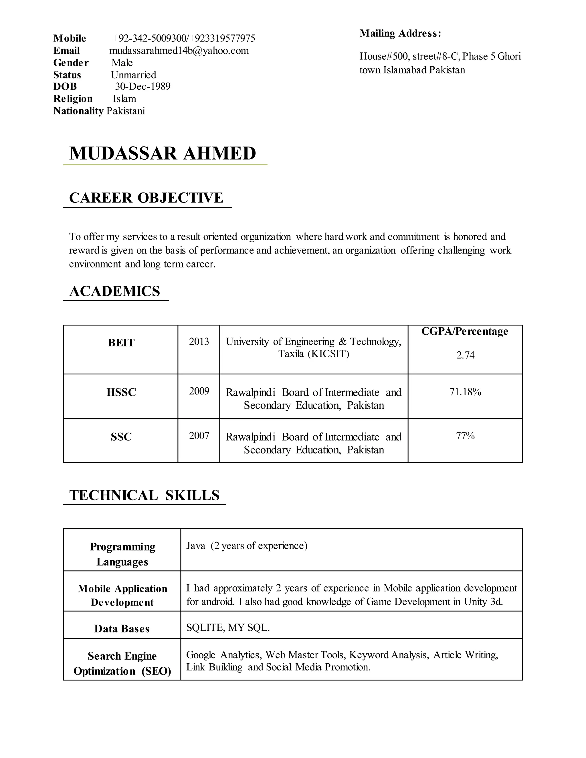 Mudassar Ahmed CV | DOCX