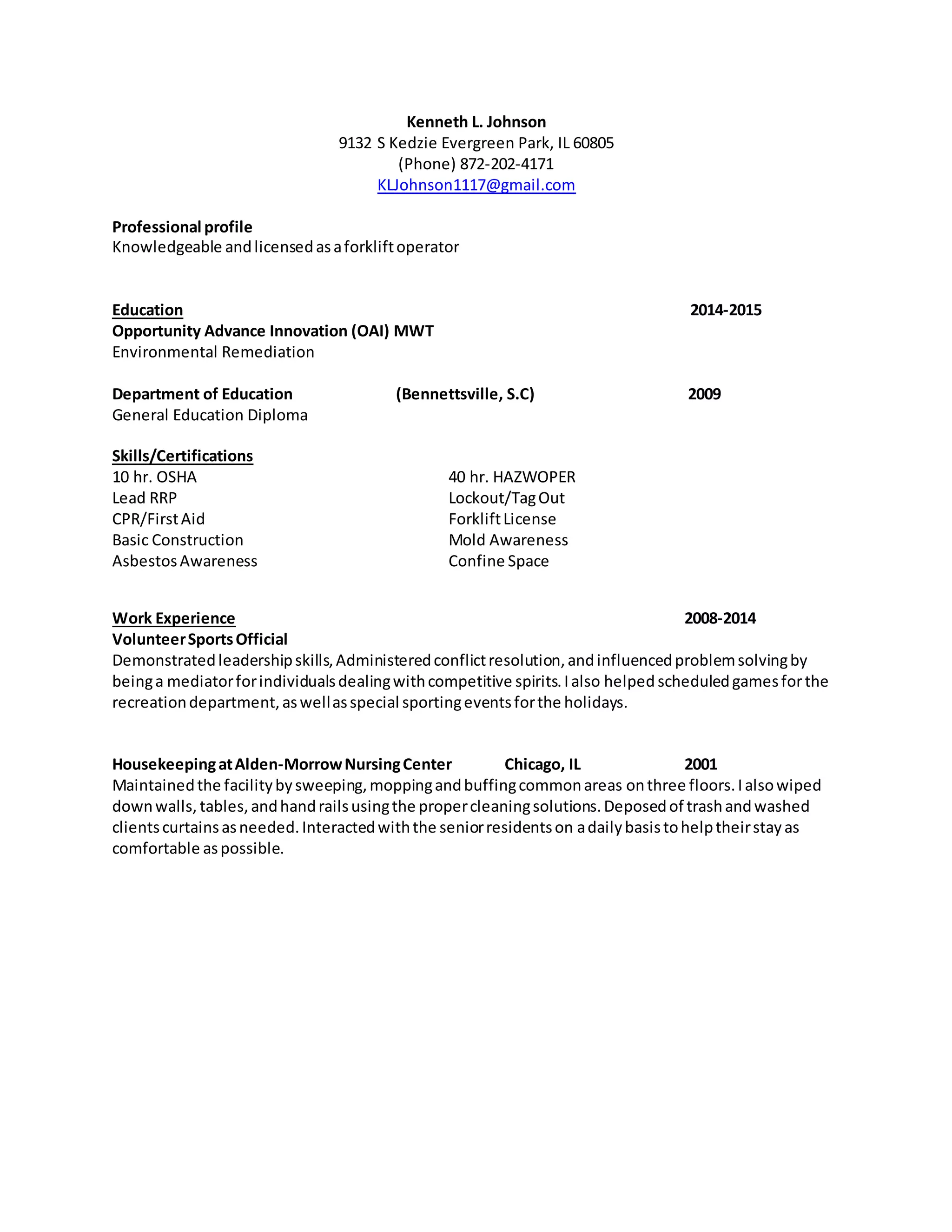 Kenneth L Johnson NEW RESUME | DOCX