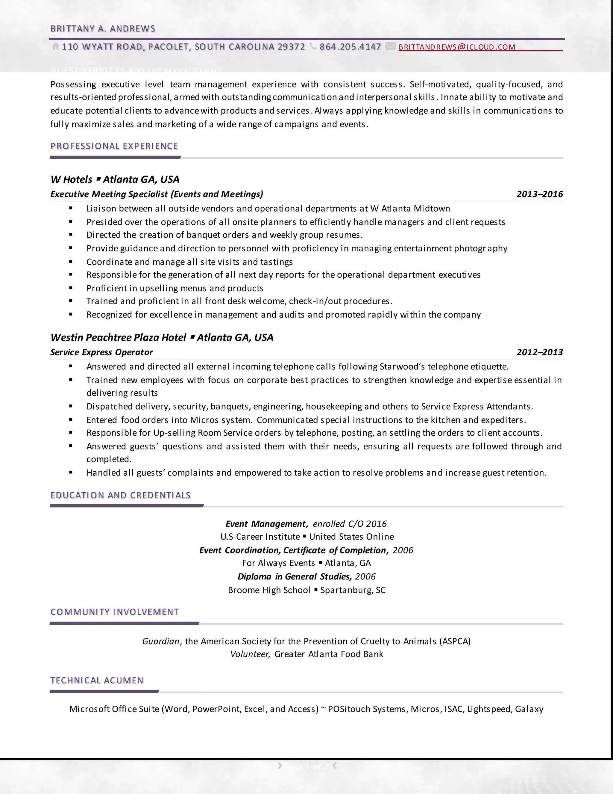 brittany andrews resume 2016 | DOCX