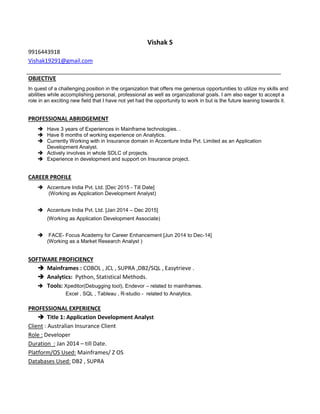 Vishak_Mainframe & Analytics Developer | PDF