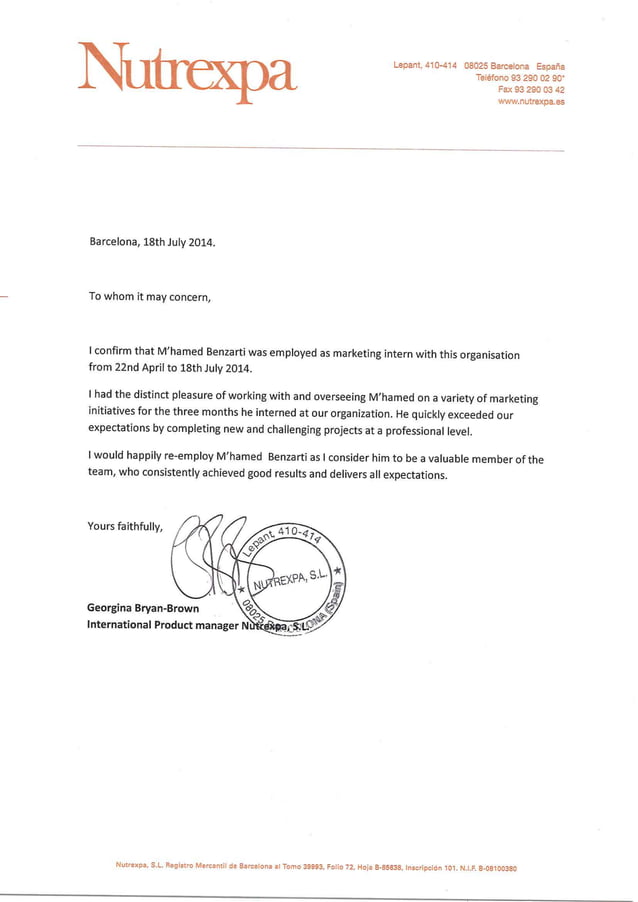Recomandation letter Nutrexpa | PDF