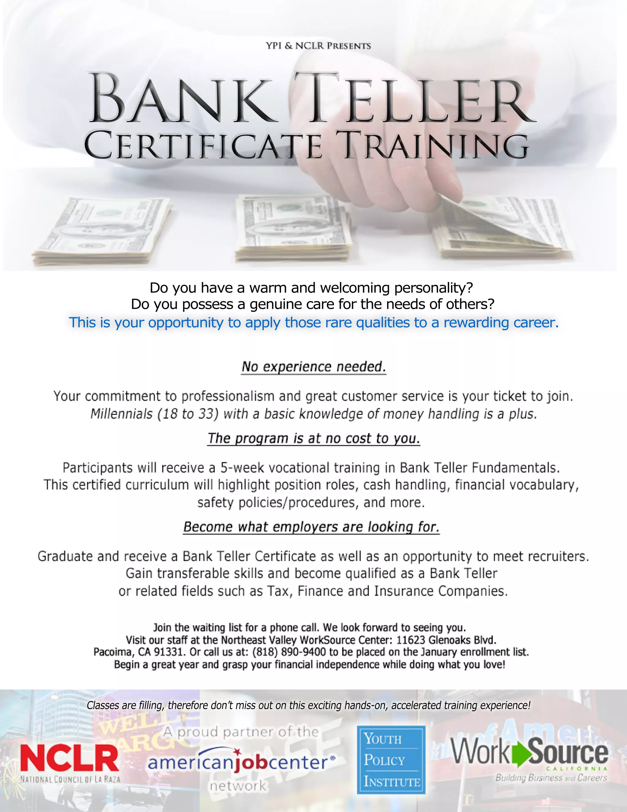 Bank Teller Program Flyer 3.7.16