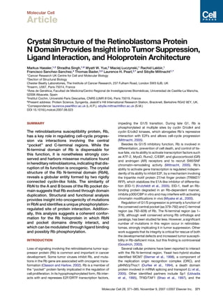 Crystal Structure of the Retinoblastoma Protein | PDF