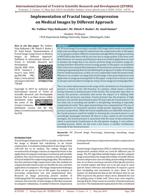 Implementation of Fractal Image Compression on Medical Images by Different Approach | PDF