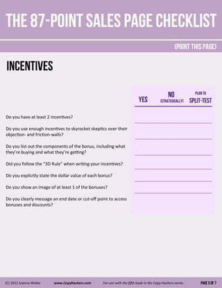 87 point sales page checklist | PDF