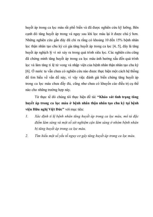 Đề tài: Khảo sát tình trạng tăng huyết áp trong ca lọc máu ở bệnh nhân thận nhân tạo chu kỳ tại ...