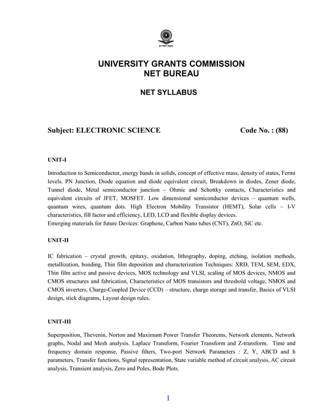 NTA UGC NET JRF - 88 electronic science-new updated syllabus | PDF