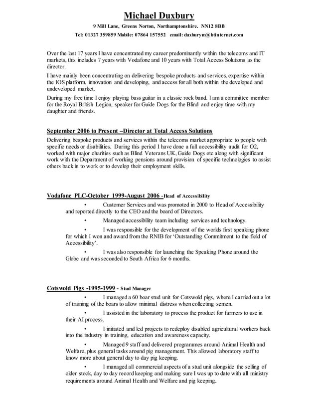 Mike Duxbury CV | DOCX