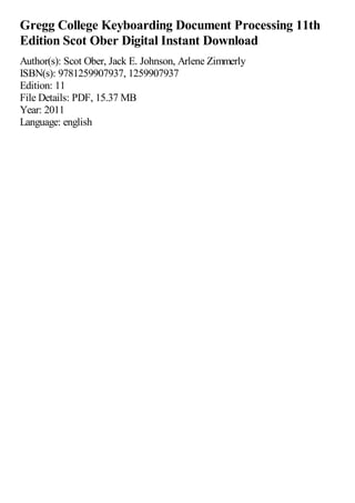 Gregg College Keyboarding Document Processing 11th Edition Scot Ober | PDF